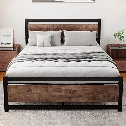 ZIORS King Size Bed Frame with Wooden Headboard, Heavy Duty Metal Platform Bed Frame, No Box Spring Needed, Mattress Foundation Platform, Noise-Free,Twin XL/Queen/King, King