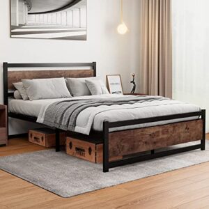 ZIORS King Size Bed Frame with Wooden Headboard, Heavy Duty Metal Platform Bed Frame, No Box Spring Needed, Mattress Foundation Platform, Noise-Free,Twin XL/Queen/King, King