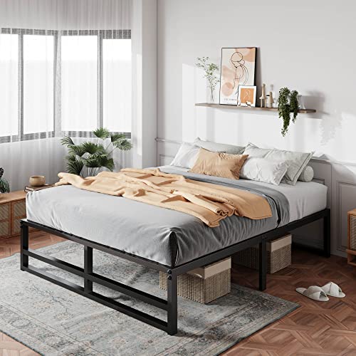 MUTICOR 14'' Metal Platform Full Bed Frame with Strong Steel Slats Support/Sufficient Storage Space/Mattress Foundation/No Box Spring Needed/Easy Assembly