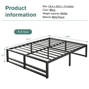 MUTICOR 14'' Metal Platform Full Bed Frame with Strong Steel Slats Support/Sufficient Storage Space/Mattress Foundation/No Box Spring Needed/Easy Assembly