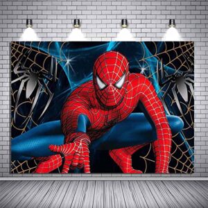 Spiderman Photography Backdrops 7x5ft Red Superhero Photo Background for Baby Shower Kids Happy Birthday Spiderman Decoration Cake Table Banner