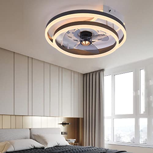 Modern Flush Mount Ceiling Fans Lights, 6 Speeds Timing Reversible Blades Modern Ceiling Fans, with 3 Color Dimmable Classic Ceiling Fans Lighting Fixture, for Small Room, Bedroom, Living Room ( Color