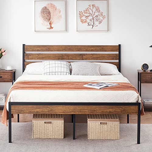 Amyove Metal Bed Frame with Storage, Sturdy Platform Bed Frame with Headboard and Footboard/Enough Space for Storage/No Box Spring Needed/Easy Assembly (Queen)