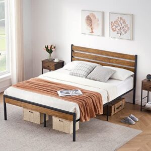 Amyove Metal Bed Frame with Storage, Sturdy Platform Bed Frame with Headboard and Footboard/Enough Space for Storage/No Box Spring Needed/Easy Assembly (Queen)