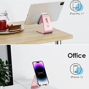 OMOTON Upgraded Aluminum Cell Phone Stand, C1 Durable Phone Holder Dock with Protective Pads, Desk Decor for iPhone 14/13/12/11 Pro Max XR XS, iPad Mini, Android Phones Office Accessories, Rose Gold