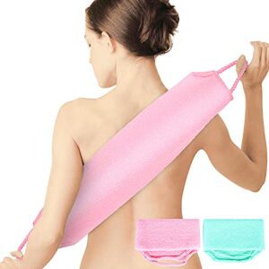 back scrubber for shower，wovte 2 pack stretchable nylon exfoliating body scrubber washcloth towel deep cleans skin massages blood circulation back washer for shower men women