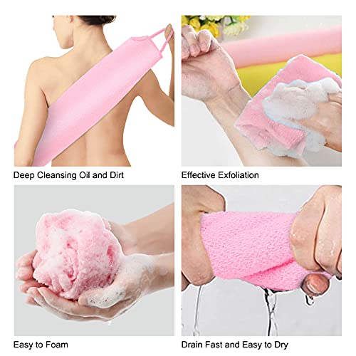 Back Scrubber for Shower，WOVTE 2 Pack Stretchable Nylon Exfoliating Body Scrubber Washcloth Towel Deep Cleans Skin Massages Blood Circulation Back Washer for Shower Men Women