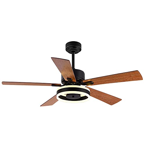 Breezary 52 Inch Black Ceiling Fans with LED Lights Remote Control, 5 Blade Farmhosue Chandelier LED Lighting Ceiling Fan for Bedroom Home Office