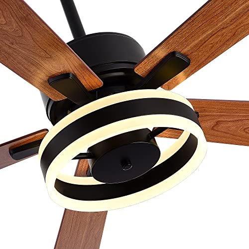 Breezary 52 Inch Black Ceiling Fans with LED Lights Remote Control, 5 Blade Farmhosue Chandelier LED Lighting Ceiling Fan for Bedroom Home Office