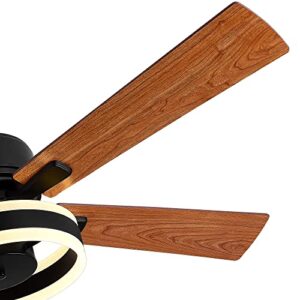 Breezary 52 Inch Black Ceiling Fans with LED Lights Remote Control, 5 Blade Farmhosue Chandelier LED Lighting Ceiling Fan for Bedroom Home Office