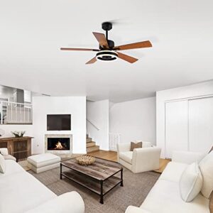 Breezary 52 Inch Black Ceiling Fans with LED Lights Remote Control, 5 Blade Farmhosue Chandelier LED Lighting Ceiling Fan for Bedroom Home Office