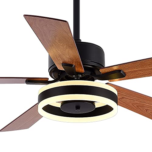 Breezary 52 Inch Black Ceiling Fans with LED Lights Remote Control, 5 Blade Farmhosue Chandelier LED Lighting Ceiling Fan for Bedroom Home Office