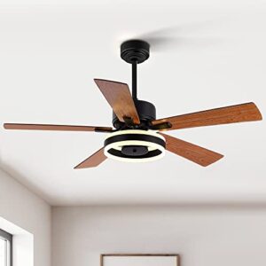 Breezary 52 Inch Black Ceiling Fans with LED Lights Remote Control, 5 Blade Farmhosue Chandelier LED Lighting Ceiling Fan for Bedroom Home Office