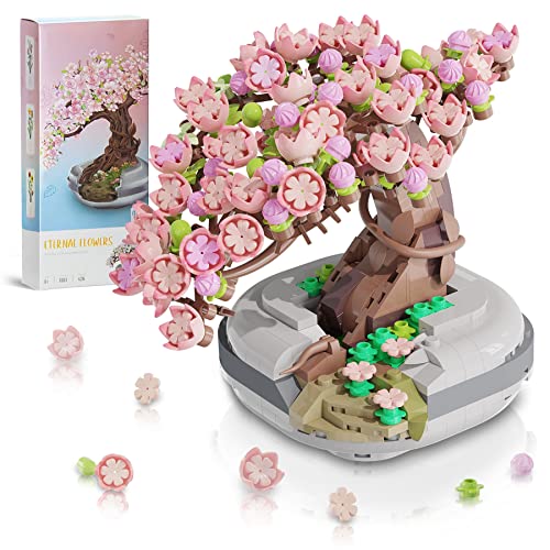 EasyAgo Mini Bricks Cherry Blossom Tree Building Sets, Sakura Bonsai DIY Simulation Plant Series Creative Toys,Birthday Gift for Adults Women Teens Kids 6+ Years Old(Not Compatible with Lego Blocks)