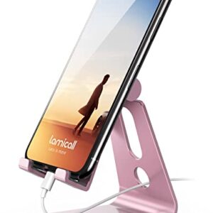 Adjustable Cell Phone Stand - Lamicall Phone Desk Holder, Cradle, Dock, Compatible with iPhone 12 Mini 11 Pro Xs Max XR X 8 7 6 Plus SE Charging, Desktop Accessories - Rose Gold