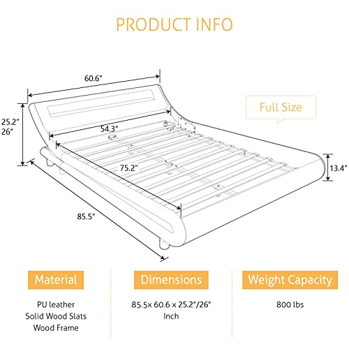 SHA CERLIN Upholstered Modern Bed Frame with LED Headboard/Mattress Foundation/No Box Spring Needed/Strong Wood Slats Support/Easy Assembly, Black, Full