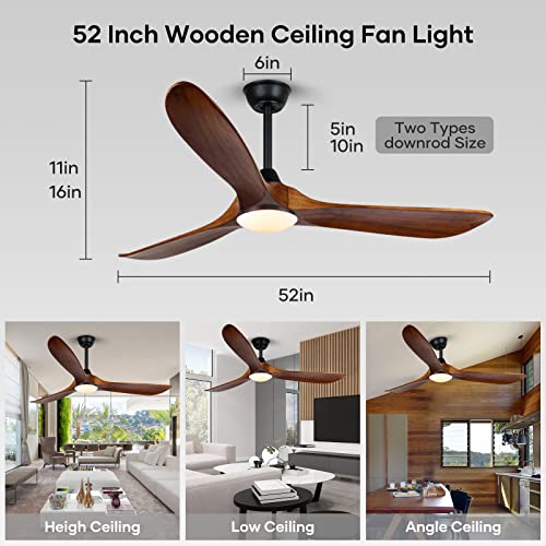 ZHUYILONG 60 Inch Ceiling Fans with Lights and Remote, LED Ceiling Fan with Light, Modern Indoor Outdoor Ceiling Fan for Patios Bedroom Living Room Kitchen Farmhouse (WY-001)