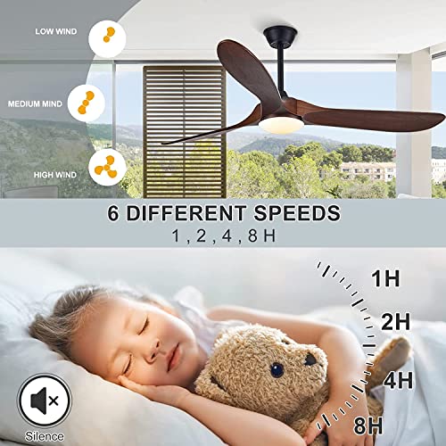 ZHUYILONG 60 Inch Ceiling Fans with Lights and Remote, LED Ceiling Fan with Light, Modern Indoor Outdoor Ceiling Fan for Patios Bedroom Living Room Kitchen Farmhouse (WY-001)