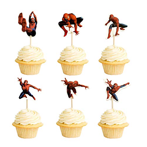 48PCS Spiderman Cupcake Toppers for Kids Birthday Party Cake Decoration