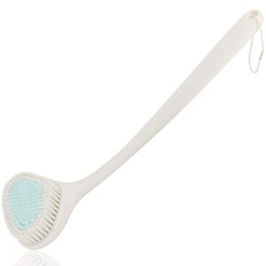 honzuen non-slip back bath brush long handle, shower body brush for improves lymphatic system, stimulates blood circulation exfoliator, ergonomic streamlined shower back scrubber for men women elderly