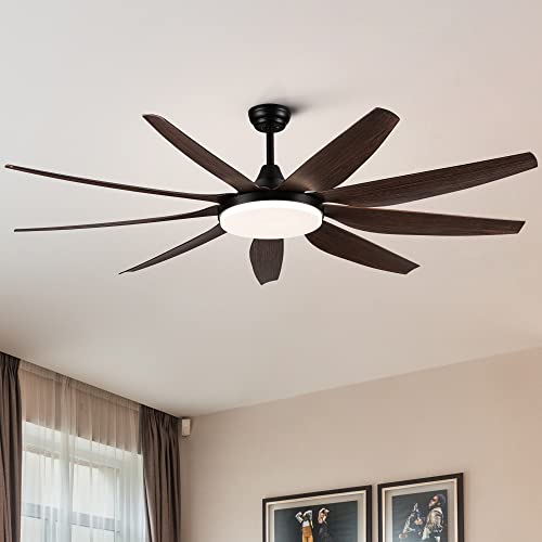 Large Ceiling Fans with Lights 71" Remote Control Ceiling Fan Integrated LED Ceiling Fan Lighting Indoor Timing Ceiling Fans Solid Wood Blade Ceiling Fan for Bedroom Living Room Brown