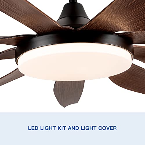 Large Ceiling Fans with Lights 71" Remote Control Ceiling Fan Integrated LED Ceiling Fan Lighting Indoor Timing Ceiling Fans Solid Wood Blade Ceiling Fan for Bedroom Living Room Brown