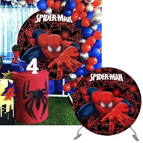 Generic Cartoon 7.5ft Round Backdrop Cover Circle Backdrop Cover for Parties Spider Super Boys Birthday Party Baby Shower Cake Dessert Table Decor Banner