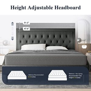 Allewie King Size Platform Bed Frame/Fabric Upholstered Bed Frame with Diamond Button Tufted Headboard/Adjustable Headboard/Wood Slat Support/Mattress Foundation/Dark Grey (King)