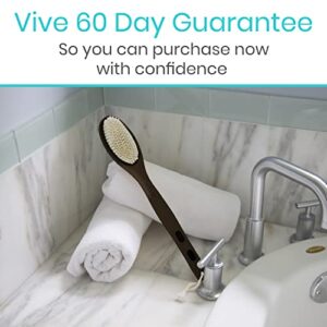 Vive Back Scrubber Brush for Shower - for Dry or Wet Body Brushing - Long Handle - Cleaning Lymphatic Drainage Handled Washer for Men, Women - Showering Bathing Exfoliator with Soft & Stiff Bristles…