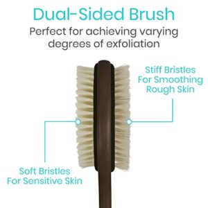 Vive Back Scrubber Brush for Shower - for Dry or Wet Body Brushing - Long Handle - Cleaning Lymphatic Drainage Handled Washer for Men, Women - Showering Bathing Exfoliator with Soft & Stiff Bristles…