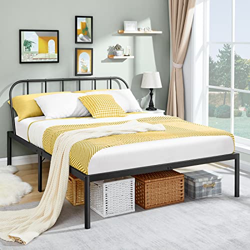 WOHOMO Queen Bed Frame with Hug Me Detachable Headboard, Platform Bed Frame Queen Size with Round Corner 15.75 inch Hight Anti Slip Support, Metal Slat Support, Not Squeak, No Box Spring Needed, Black