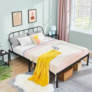 WOHOMO Queen Bed Frame with Hug Me Detachable Headboard, Platform Bed Frame Queen Size with Round Corner 15.75 inch Hight Anti Slip Support, Metal Slat Support, Not Squeak, No Box Spring Needed, Black