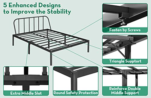 WOHOMO Queen Bed Frame with Hug Me Detachable Headboard, Platform Bed Frame Queen Size with Round Corner 15.75 inch Hight Anti Slip Support, Metal Slat Support, Not Squeak, No Box Spring Needed, Black