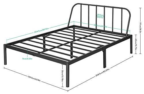 WOHOMO Queen Bed Frame with Hug Me Detachable Headboard, Platform Bed Frame Queen Size with Round Corner 15.75 inch Hight Anti Slip Support, Metal Slat Support, Not Squeak, No Box Spring Needed, Black