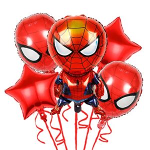 5pcs spider hero foil balloons for kids boys birthday baby shower superhero theme party decorations