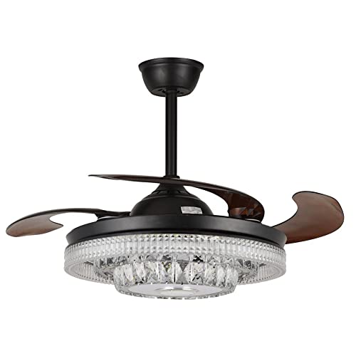 FINE MAKER 42" Bluetooth Fandelier Ceiling Fan with Light, Modern Black Reversible Chandelier Fan with RGB Light Colors Retractable Blades Light Fixture for Bedroom Living Room