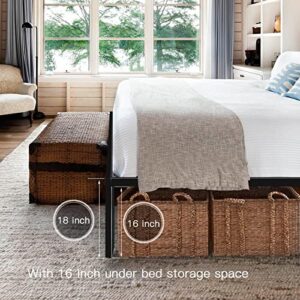 HAAGEEP Queen Bed Frame 18 Inch High Bedframe Tall No Box Spring Needed with Storage Metal Platform Size