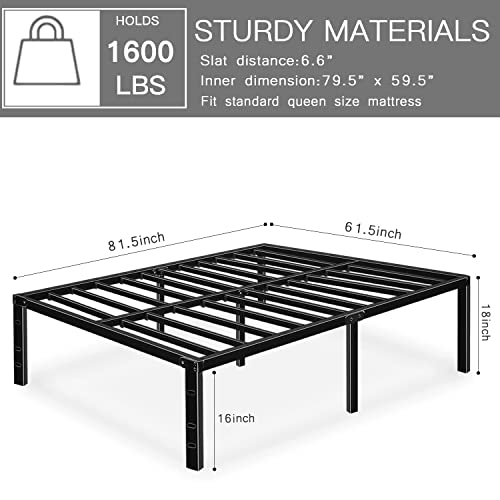 HAAGEEP Queen Bed Frame 18 Inch High Bedframe Tall No Box Spring Needed with Storage Metal Platform Size