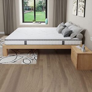 LITFAD Scandinavian Bed Frame Platform Bed Solid Wood Standard Bed Wooden Slats (No Box Spring Needed) - California King, Single Bed