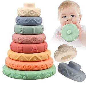 8 pcs stacking rings soft toys for babies 6 months and up old girls boys - toddlers sensory educational montessori baby blocks - developmental teething learning stacker