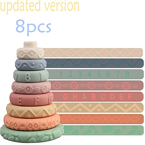 8 Pcs Stacking Rings Soft Toys for Babies 6 Months and up Old Girls Boys - Toddlers Sensory Educational Montessori Baby Blocks - Developmental Teething Learning Stacker