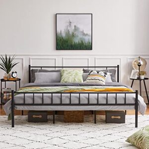 topeakmart california king size metal bed frame, platform bed frame with headboard and footboard/no box spring needed/steel slat support/under bed storage/black