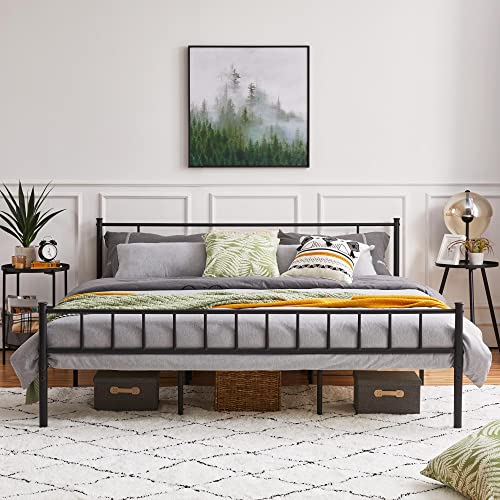 Topeakmart California King Size Metal Bed Frame, Platform Bed Frame with Headboard and Footboard/No Box Spring Needed/Steel Slat Support/Under Bed Storage/Black