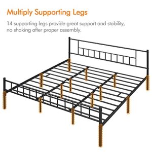 Topeakmart California King Size Metal Bed Frame, Platform Bed Frame with Headboard and Footboard/No Box Spring Needed/Steel Slat Support/Under Bed Storage/Black