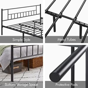 Topeakmart California King Size Metal Bed Frame, Platform Bed Frame with Headboard and Footboard/No Box Spring Needed/Steel Slat Support/Under Bed Storage/Black