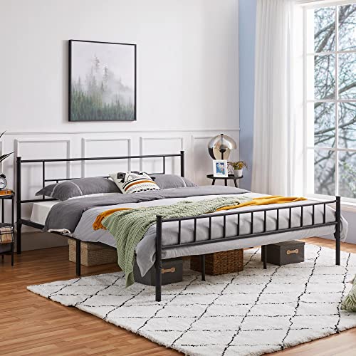 Topeakmart California King Size Metal Bed Frame, Platform Bed Frame with Headboard and Footboard/No Box Spring Needed/Steel Slat Support/Under Bed Storage/Black