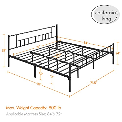 Topeakmart California King Size Metal Bed Frame, Platform Bed Frame with Headboard and Footboard/No Box Spring Needed/Steel Slat Support/Under Bed Storage/Black