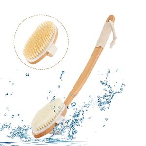 Shower Back Brush, 2 Heads 18.2 inch Bath Brush Long Handle for Shower, Body Bath Brush with Stiff and Soft Bristles, Back Scrubber for Shower for Men and Women