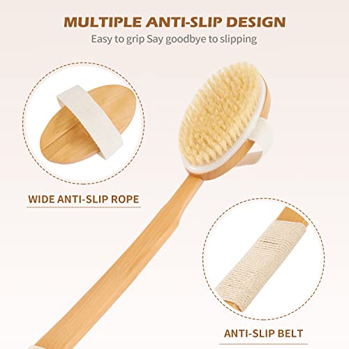 Shower Back Brush, 2 Heads 18.2 inch Bath Brush Long Handle for Shower, Body Bath Brush with Stiff and Soft Bristles, Back Scrubber for Shower for Men and Women