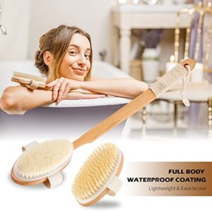 Shower Back Brush, 2 Heads 18.2 inch Bath Brush Long Handle for Shower, Body Bath Brush with Stiff and Soft Bristles, Back Scrubber for Shower for Men and Women